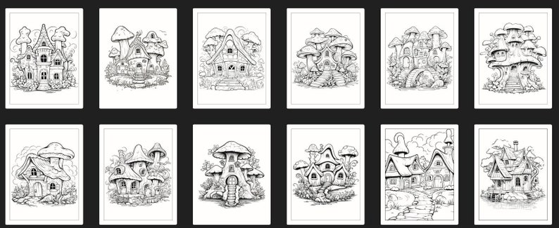 80 Magical Fairy Houses Mushroom Coloring Pages Adult and Kids Coloring ...
