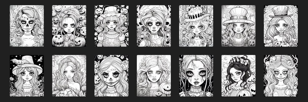 Halloween 20 Spooky Girls Coloring Pages for Adults & Kids Coloring ...