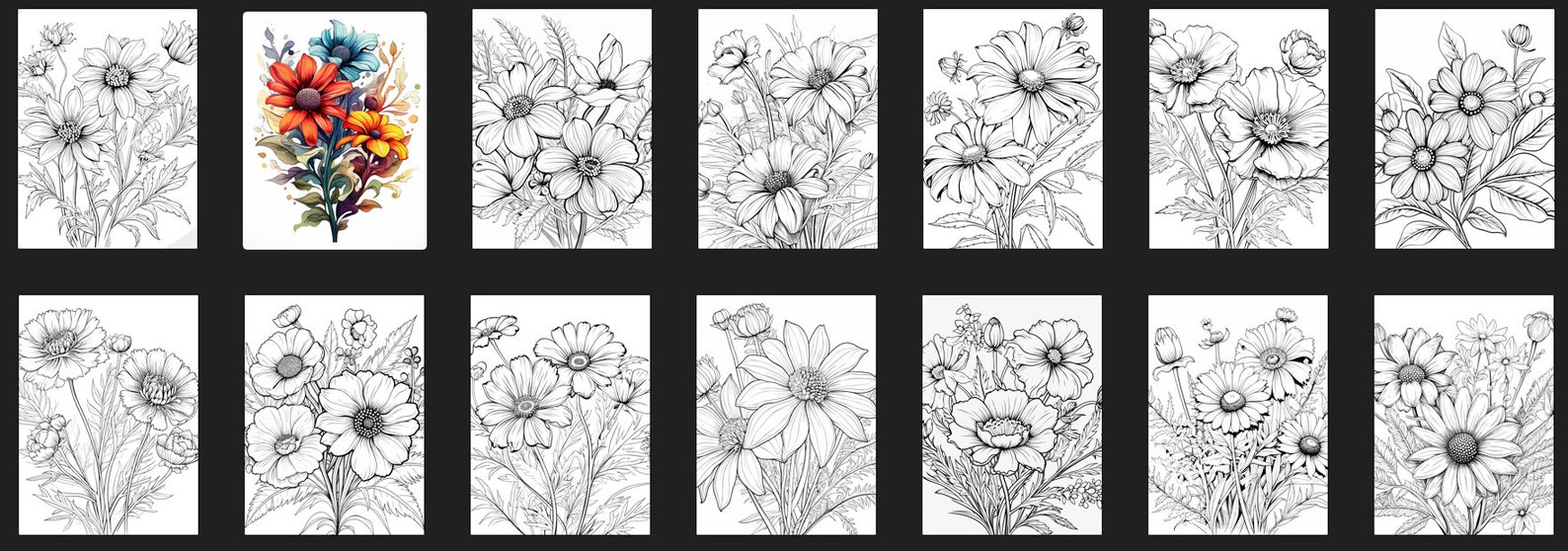 100 Flowers Coloring Pages - 100 Pages Adult and Kid Coloring Pages ...