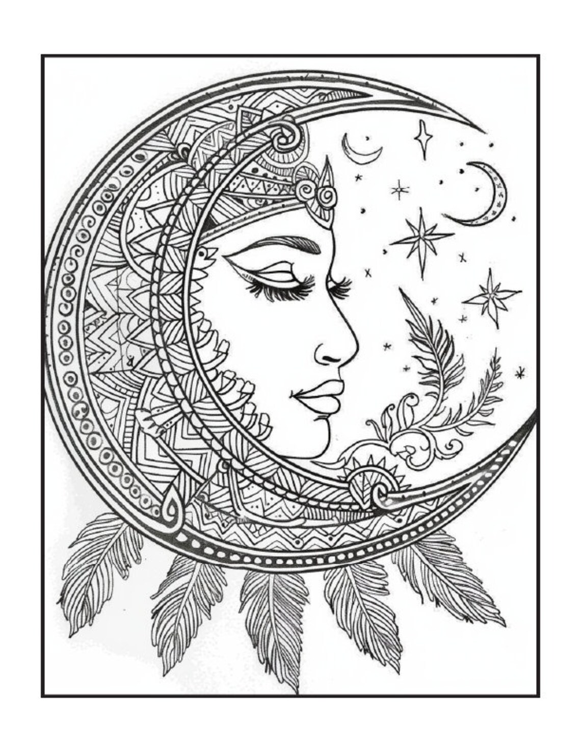 Best Selling Item 100 Boho Chic Moon Coloring Pages Kids and Adults ...
