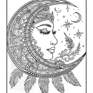 Best Selling Item 100 Boho Chic Moon Coloring Pages Kids and Adults ...