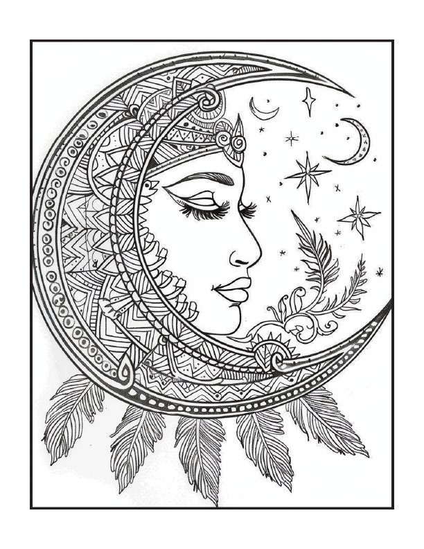 Best Selling Item 100 Boho Chic Moon Coloring Pages Kids and Adults ...