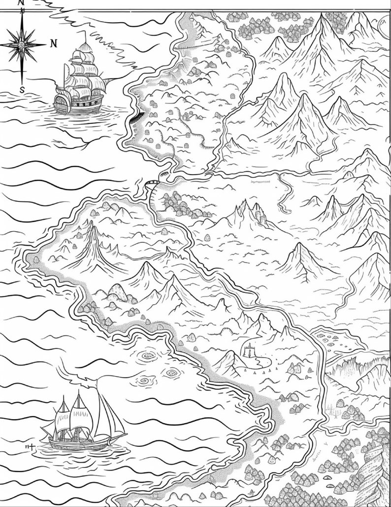 Best Seller 150 Fantasy Map Coloring Pages for Adults Printable Digital ...