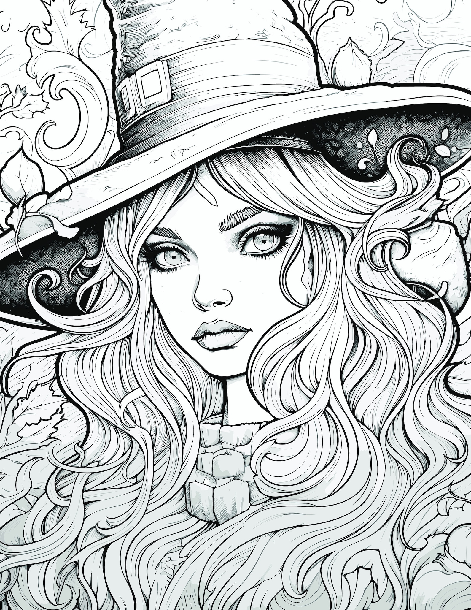 100 Beautiful Witch Girl Coloring Pages for Kids and Adults Printable ...