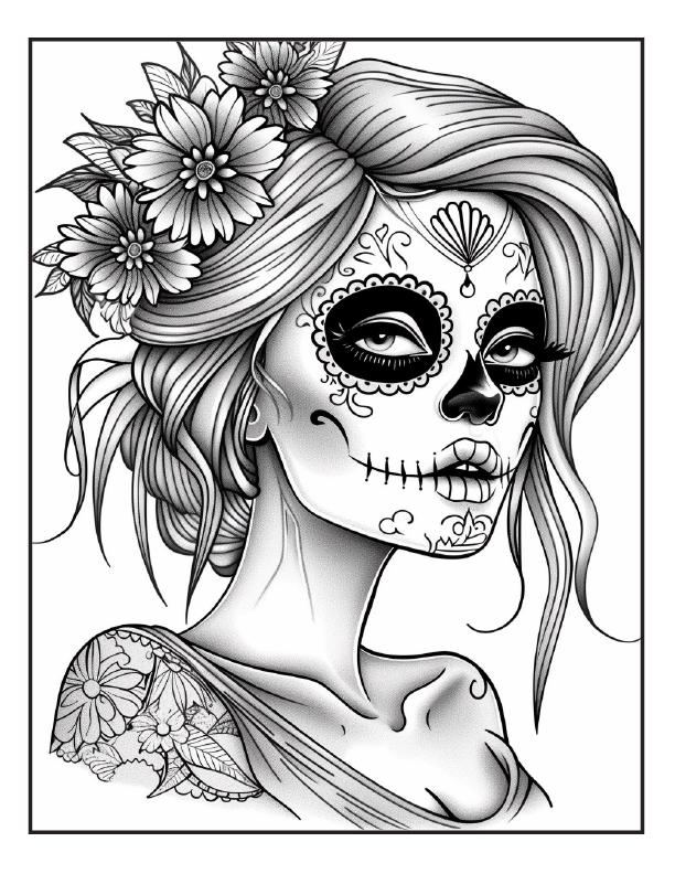 200 Sugar Skull Girl Coloring Pages - Printable Digital Instant ...