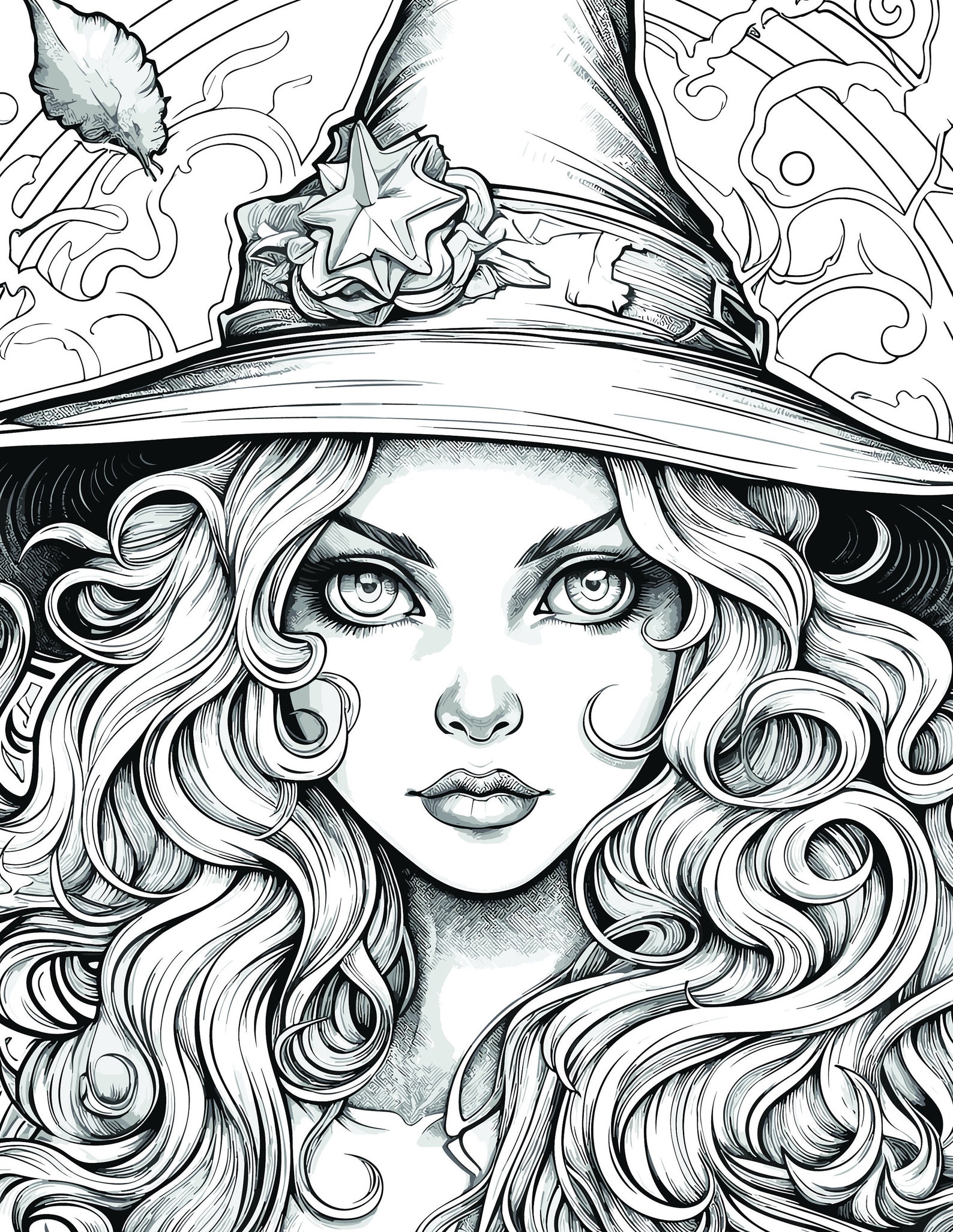 100 Beautiful Witch Girl Coloring Pages for Kids and Adults Printable ...
