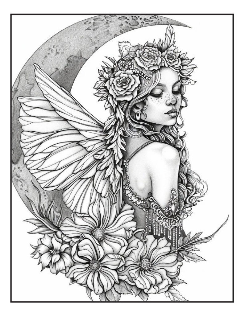 Best Seller 200 Moon Fairy Coloring Page for Kids and Adults Printable ...