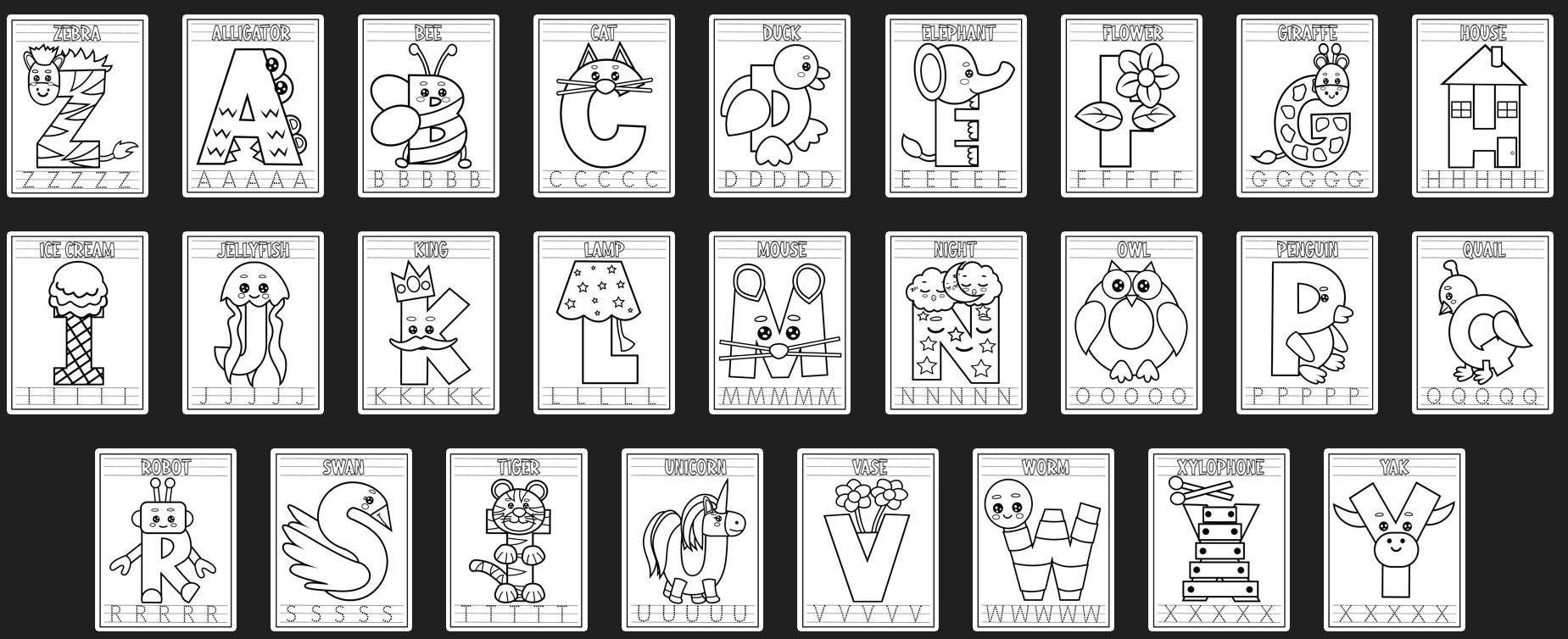 Alphabet Letter Coloring Pages 26 Pages for Kids Printable Instant ...