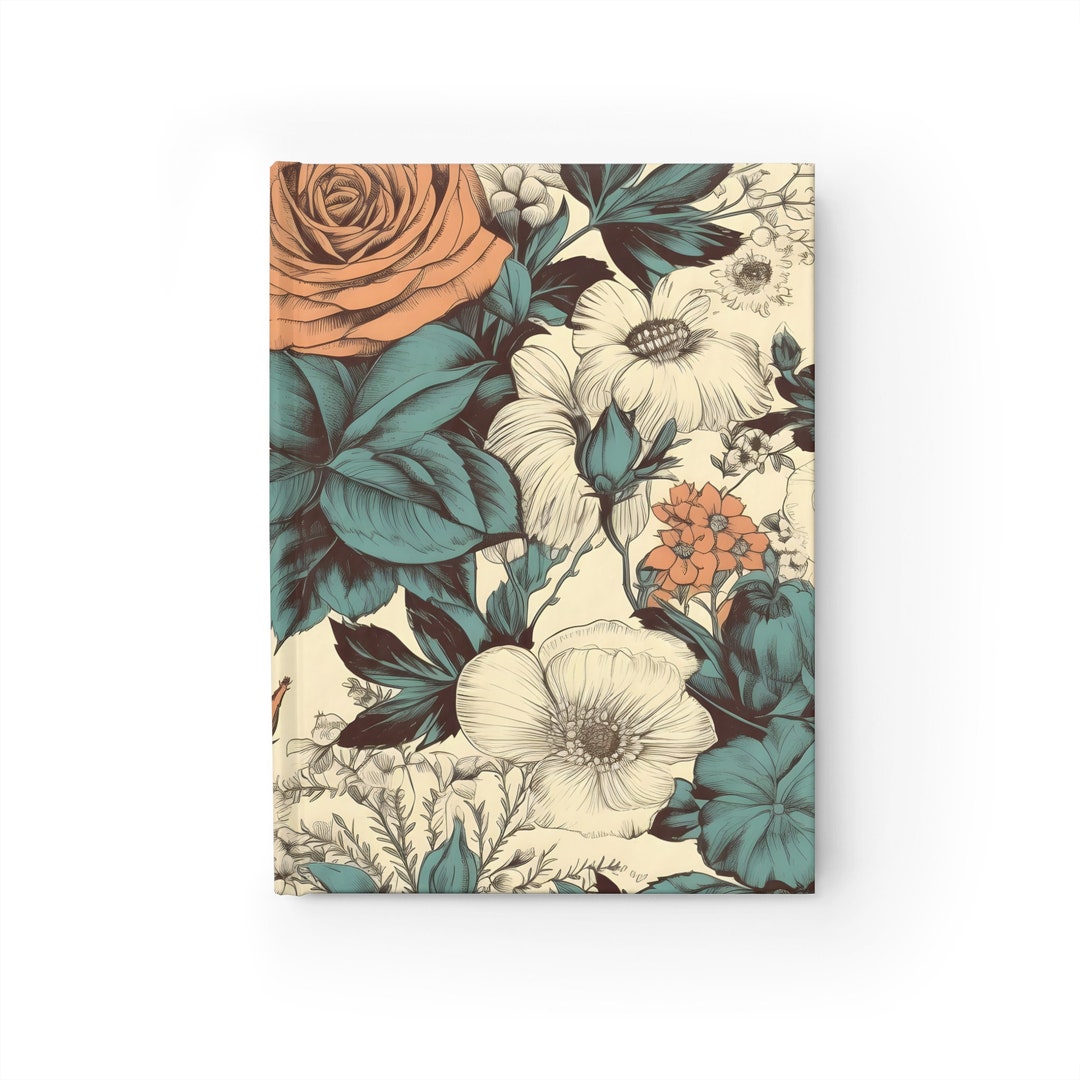 Vintage Floral Notebook Journal - 5x7 Inches Hardcover 128 Ruled Line ...