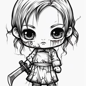 100 Cute Horror Chibi Coloring Pages Printable Digital PDF for Kids ...