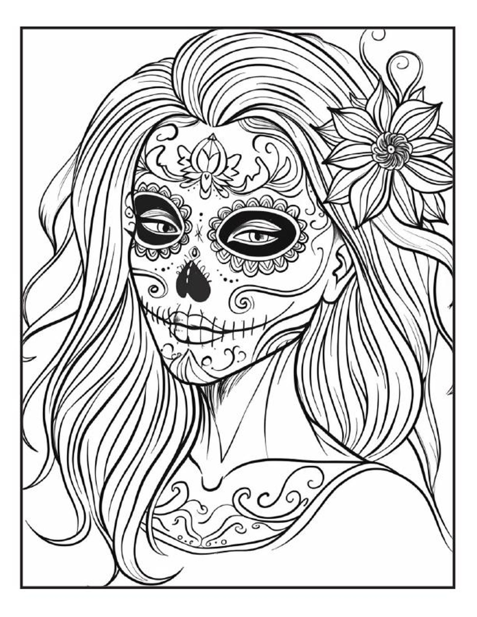 200 Sugar Skull Girl Coloring Pages - Printable Digital Instant ...