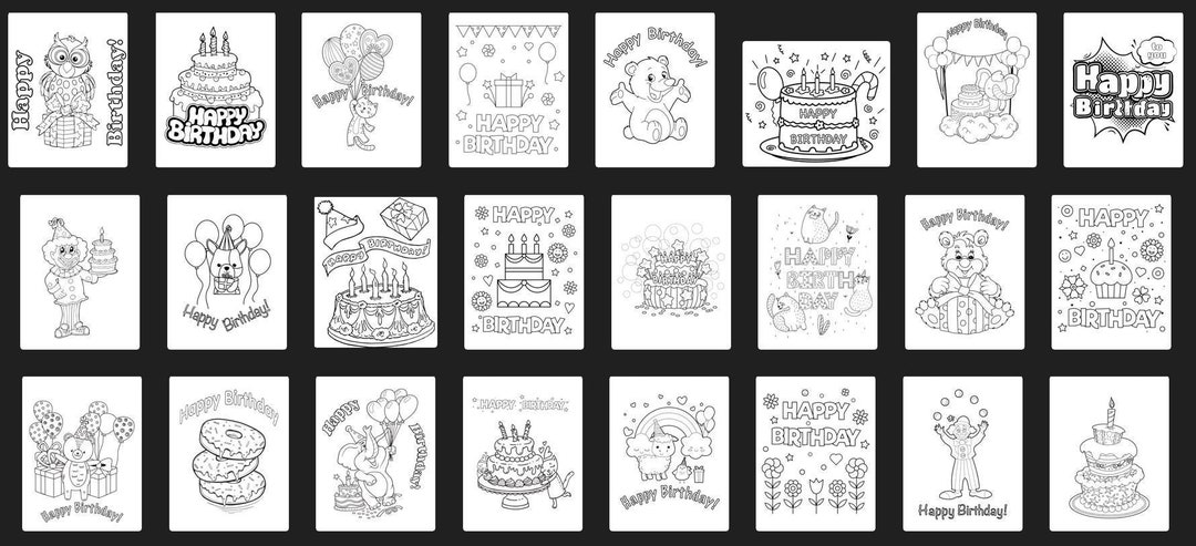 24 Happy Birthday Coloring Pages for Kids and Adults Printable Digital ...