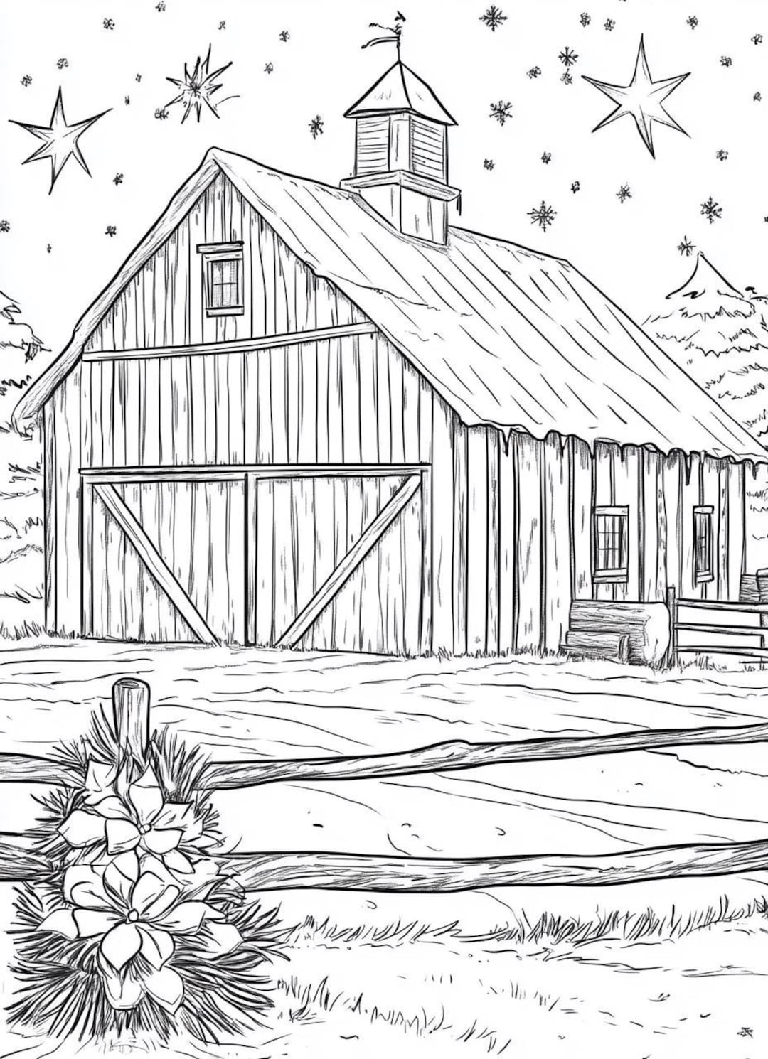 90 Cottage Farm Christmas Coloring Pages Adults and Kids Coloring Pages ...