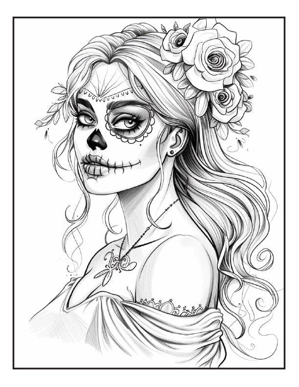 200 Sugar Skull Girl Coloring Pages - Printable Digital Instant ...