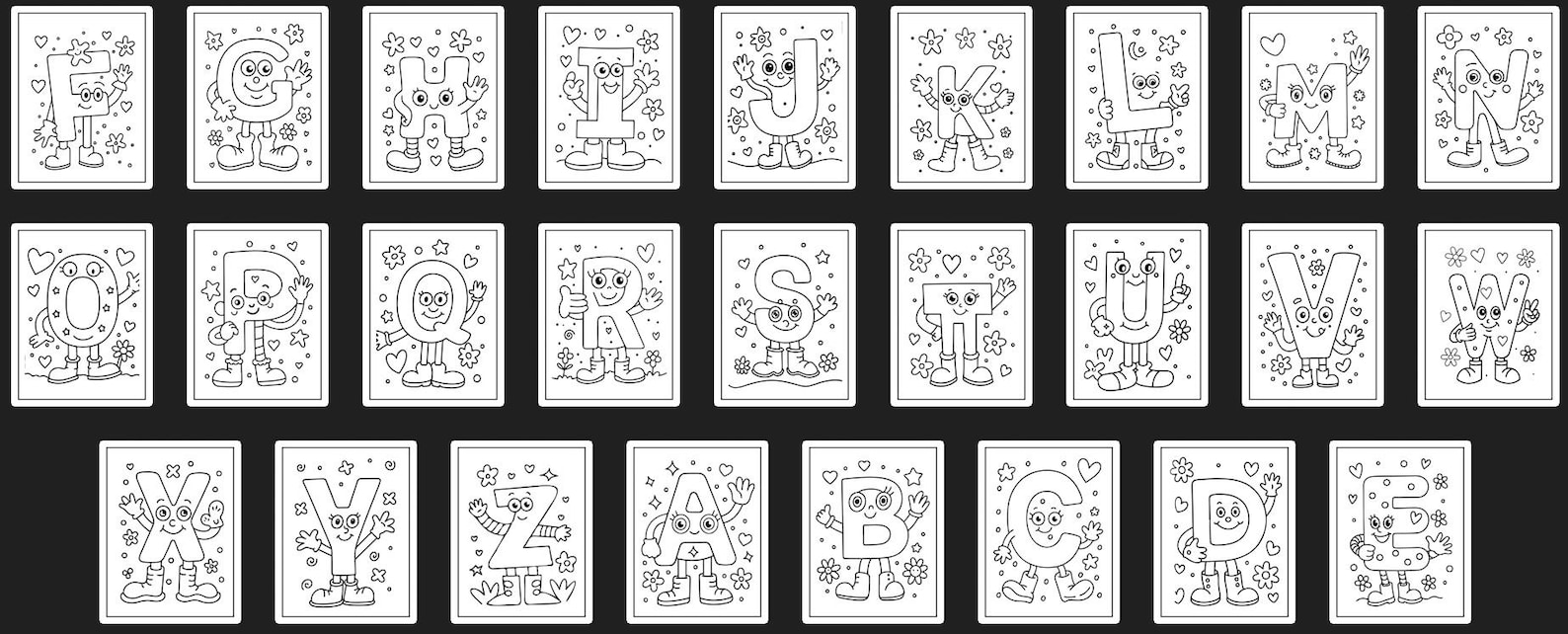 Alphabet Coloring Pages 26 Pages Adult Printable Instant Download PDF ...