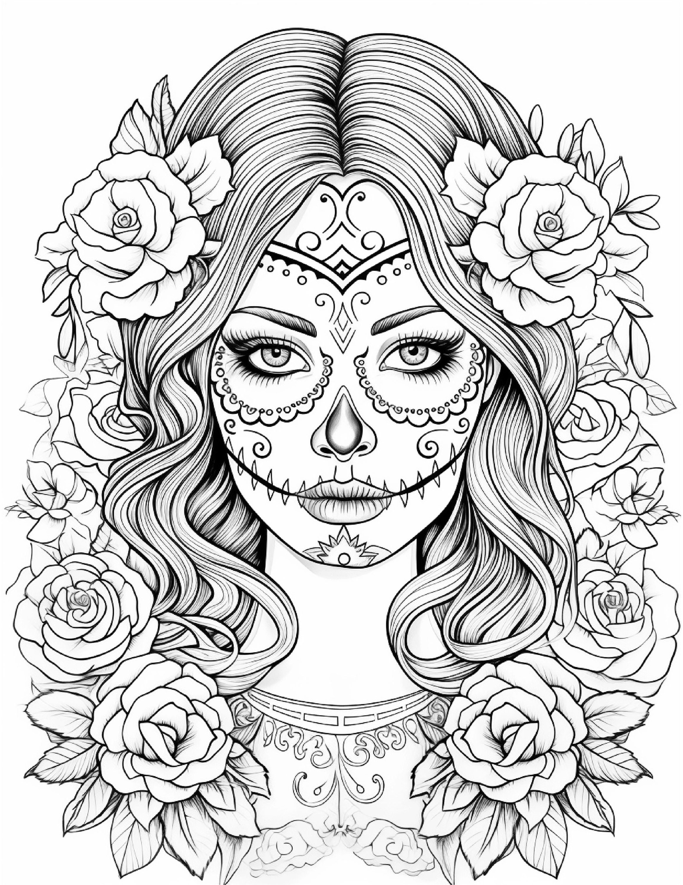 150 Girl Sugar Skull Coloring Pages - Adults and Kids Coloring Pages ...
