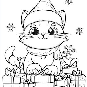 100 Funny Cat Christmas Coloring Pages Adults and Kids Coloring Pages ...