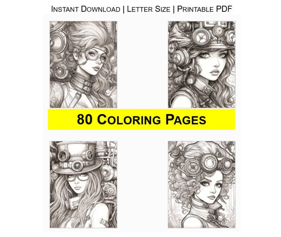 Best Seller 80 Pages Adult Coloring Pages Steampunk Printable Digital ...