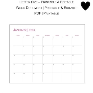 Best Seller Printable Calendar, Pink Editable Calendar 2023 to 2024 ...