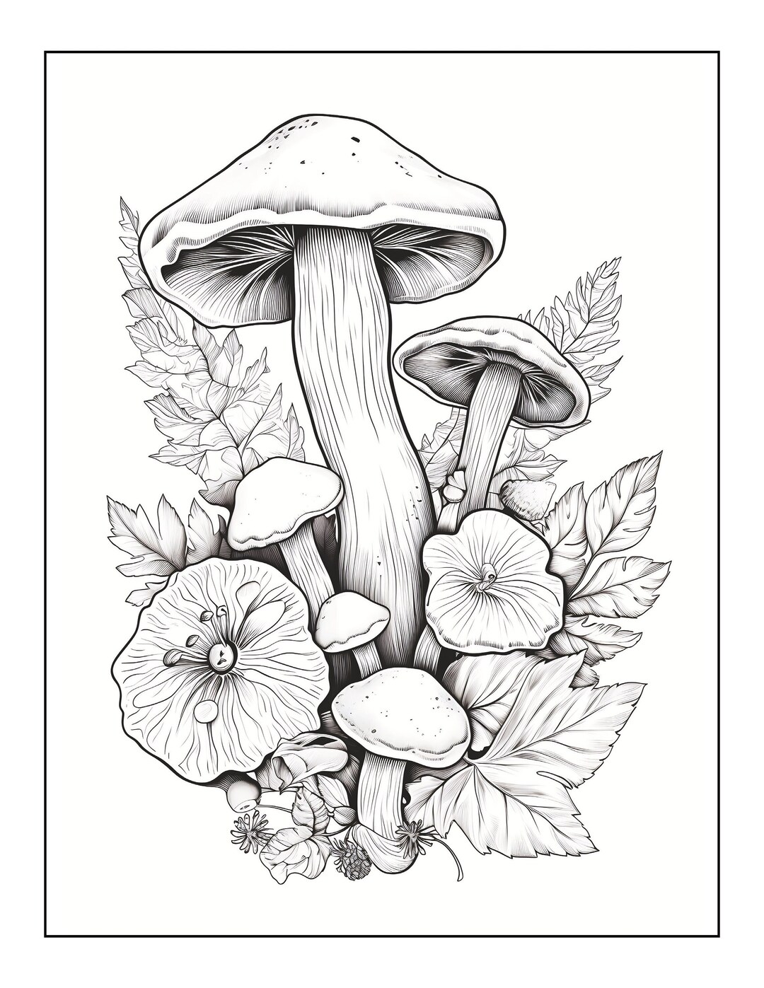 Mushrooms Coloring Pages - 50 Pages Adult and Kid Coloring Pages Printable Digital Instant ...