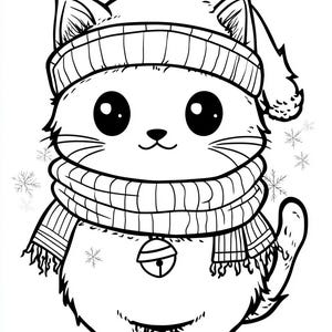 100 Kawaii Cute Cat Christmas Coloring Pages Adults and Kids Coloring ...