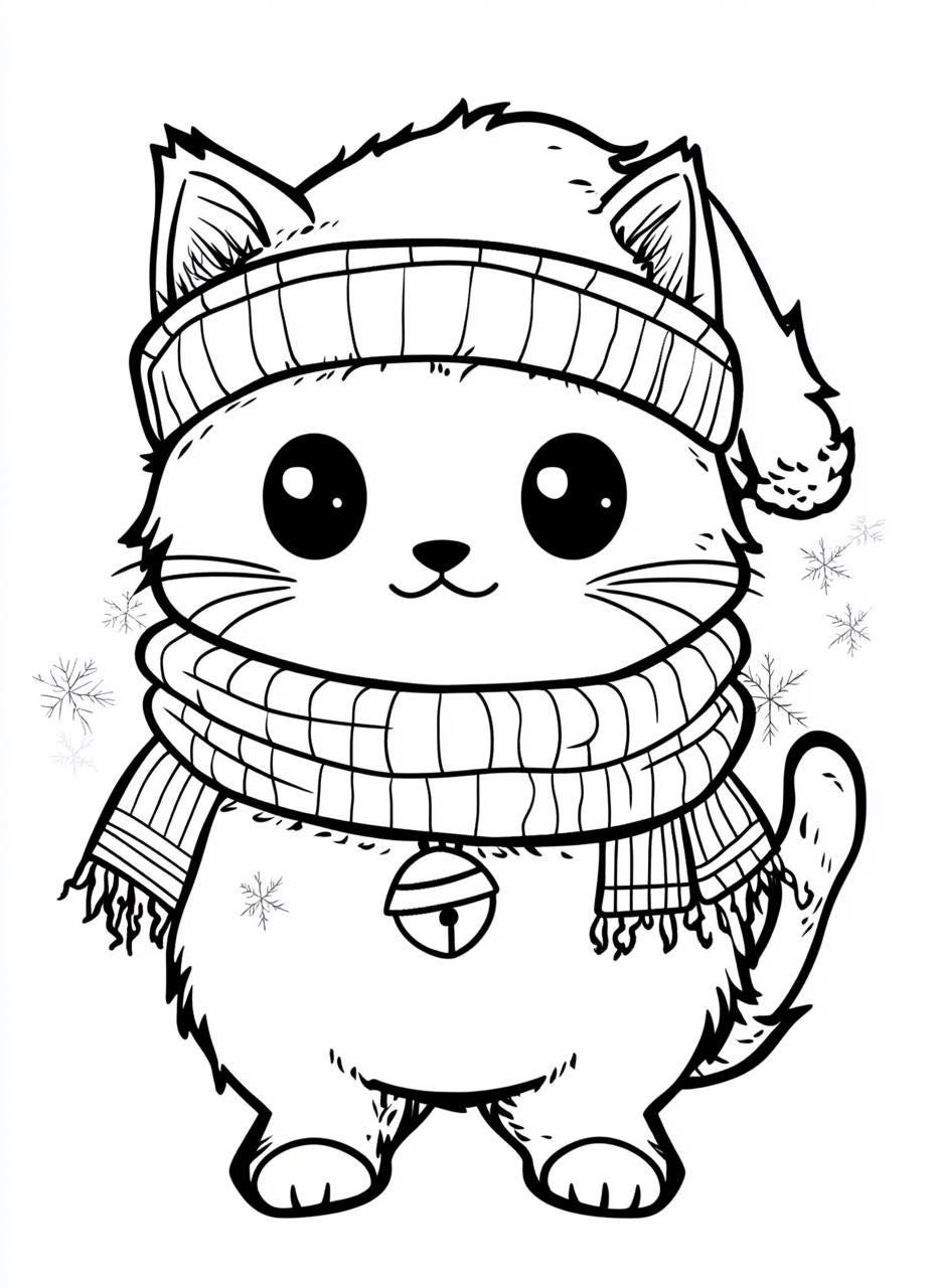 100 Kawaii Cute Cat Christmas Coloring Pages Adults and Kids Coloring ...
