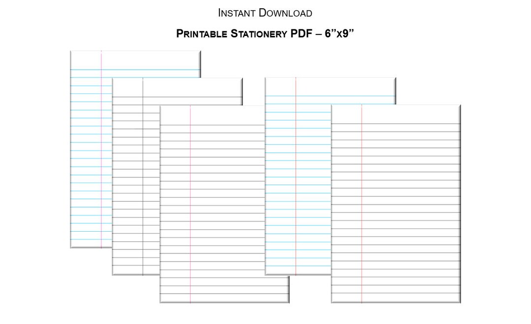 Best Seller PRINTABLE Stationery Wide Ruled Paper Bundle 6x9 Line ...