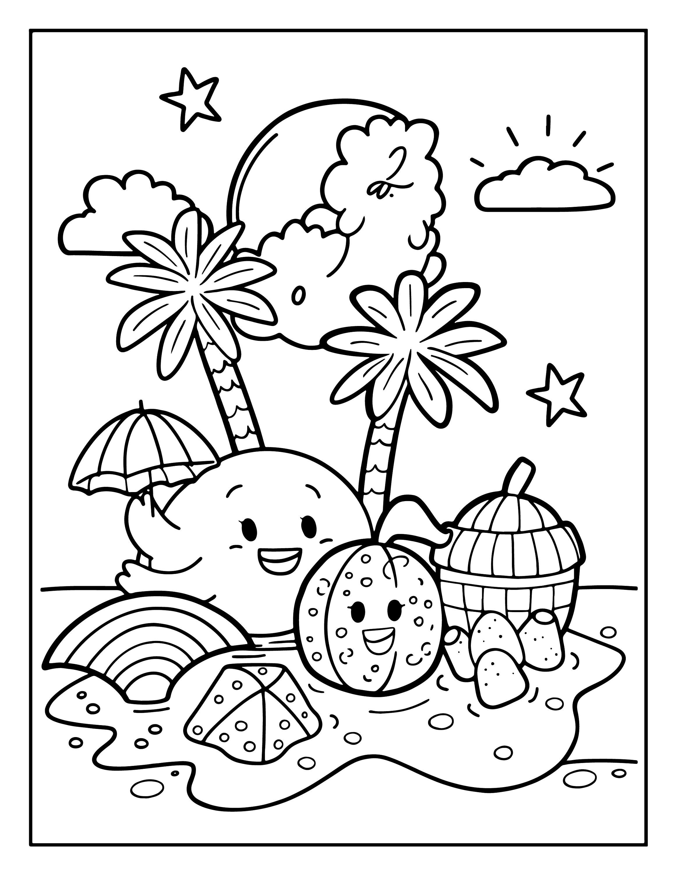 150 Cute Kawaii Summer Coloring Pages Printable Digital PDF for Kids ...