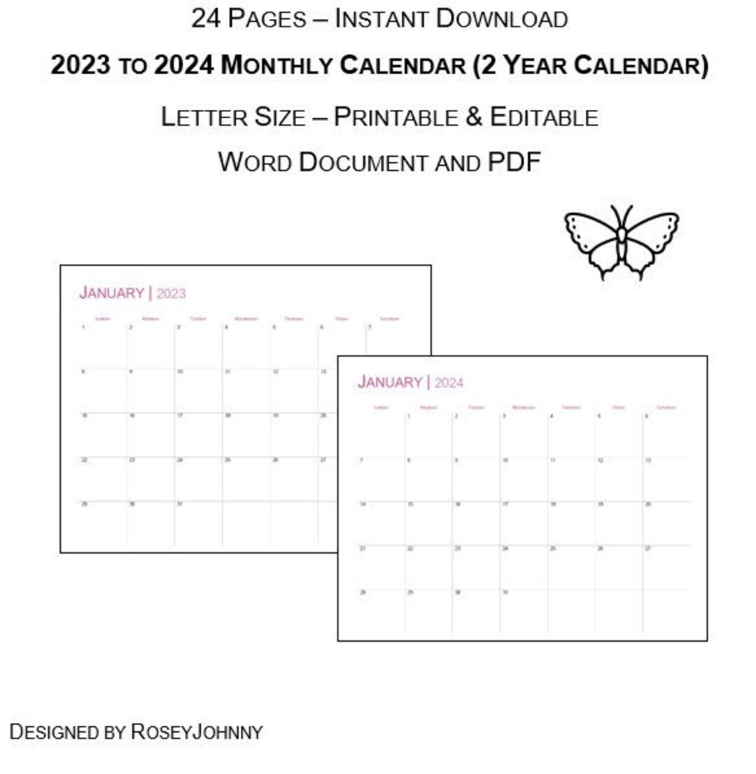 Best Seller Printable Calendar, Pink Editable Calendar 2023 to 2024 ...