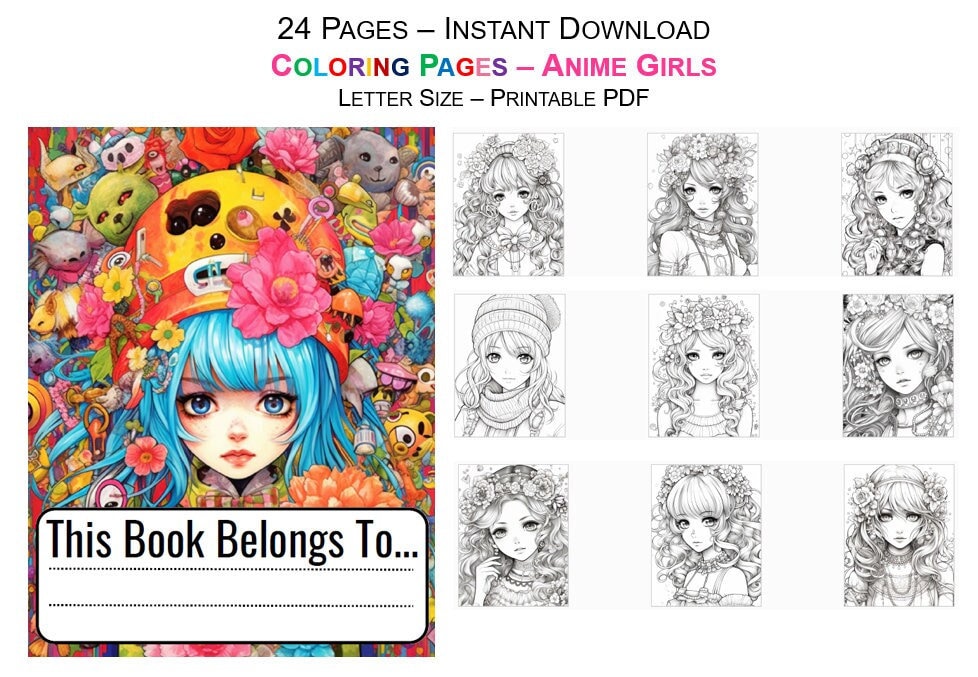 Best Seller Anime Girls Coloring Pages 24 Pages Printable Instant ...