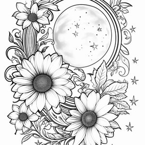 270 Moon and Flowers Coloring Pages - Adults and Kids Coloring Pages ...