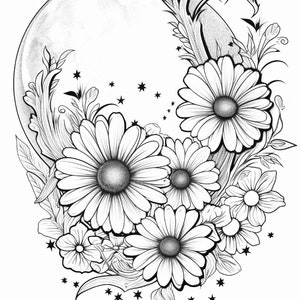 270 Moon and Flowers Coloring Pages - Adults and Kids Coloring Pages ...