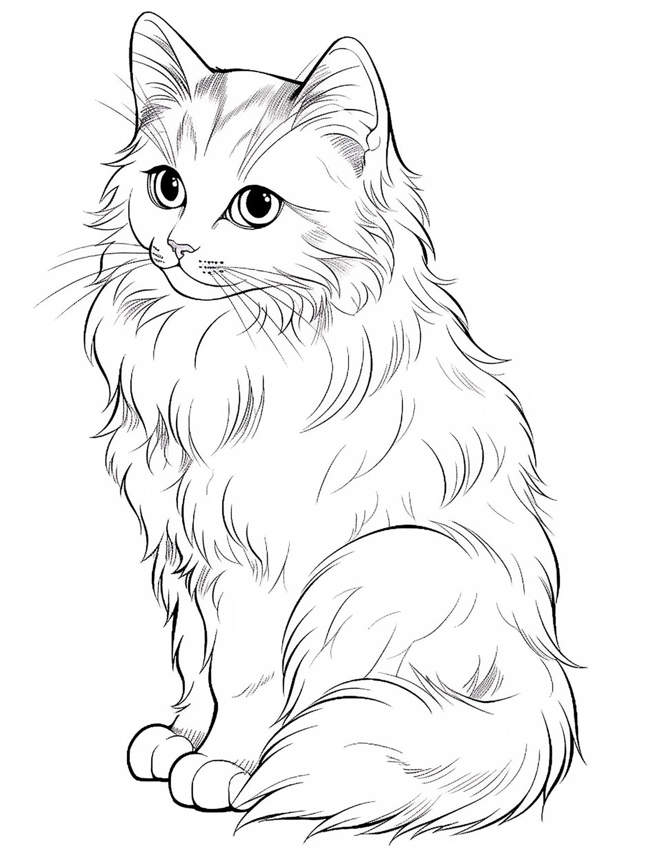 100 Realistic Cat Coloring Pages for Kids and Adults Printable Digital ...