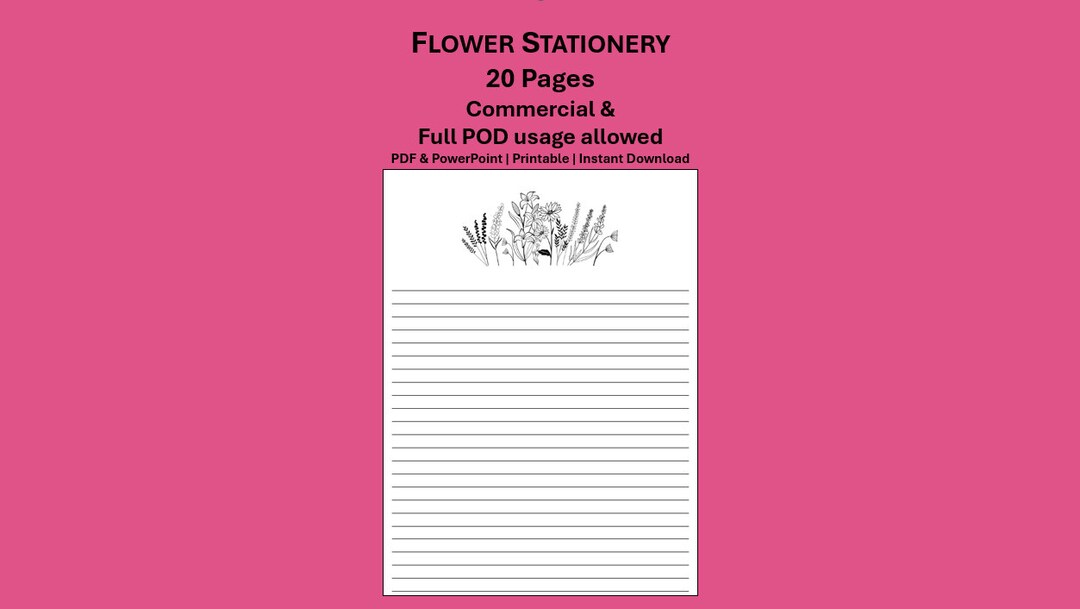 Flower Stationery Printable 8.5x11 Lined Paper Writing Paper Editable ...