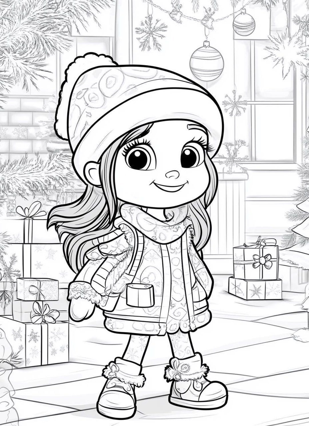 100 Cute Little Girl Christmas Coloring Pages Adults and Kids Coloring ...