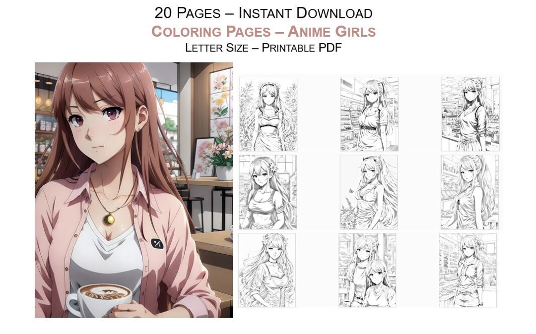 Best Seller Anime Girls Coloring Pages 20 Pages Printable Instant ...