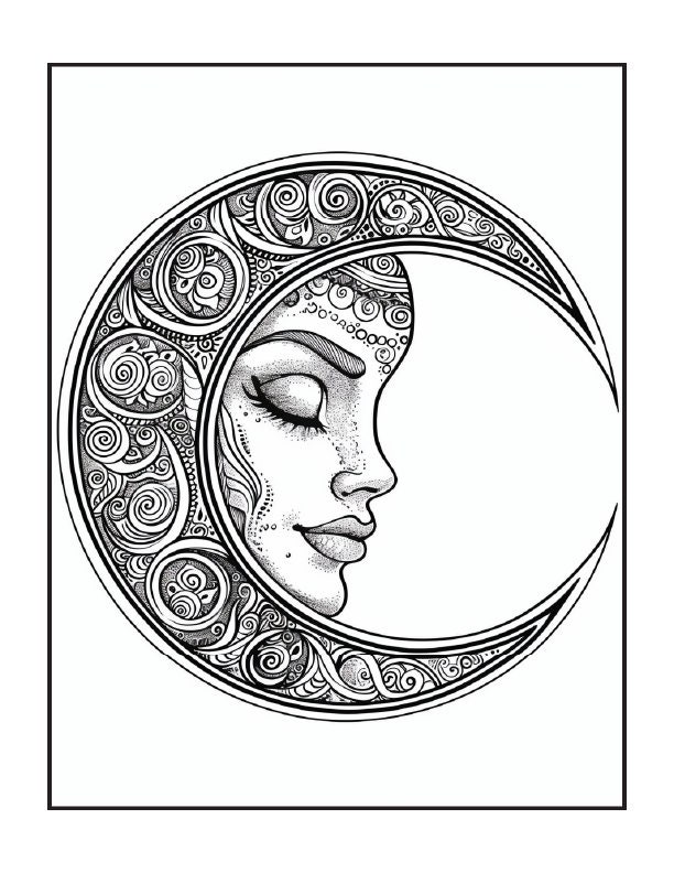 Best Selling Item 100 Boho Chic Moon Coloring Pages Kids and Adults ...