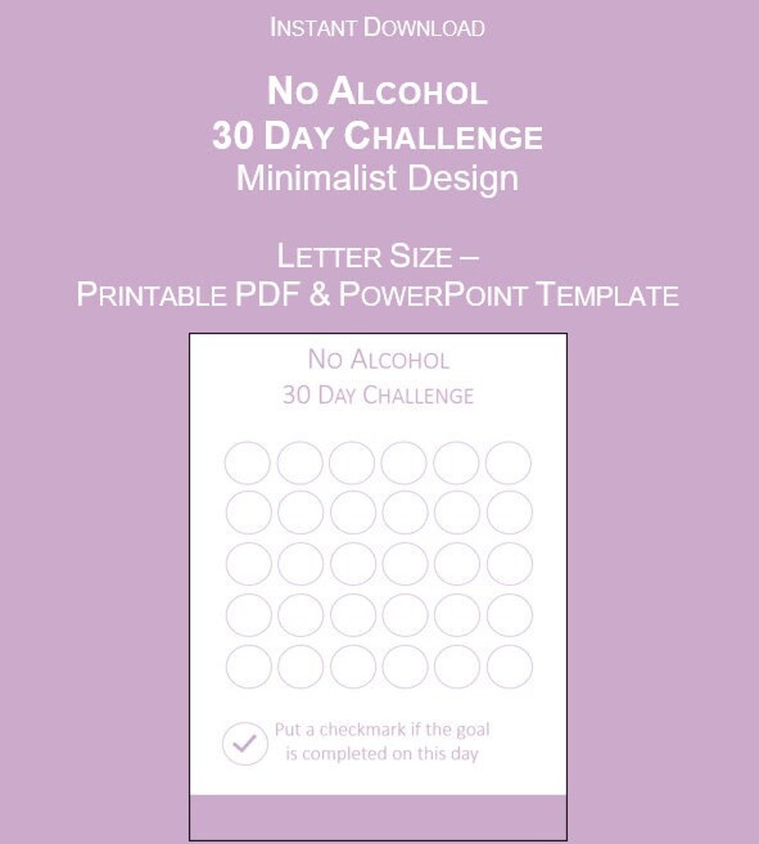 No Alcohol 30 Day Challenge Instant Download Letter Size Printable PDF ...