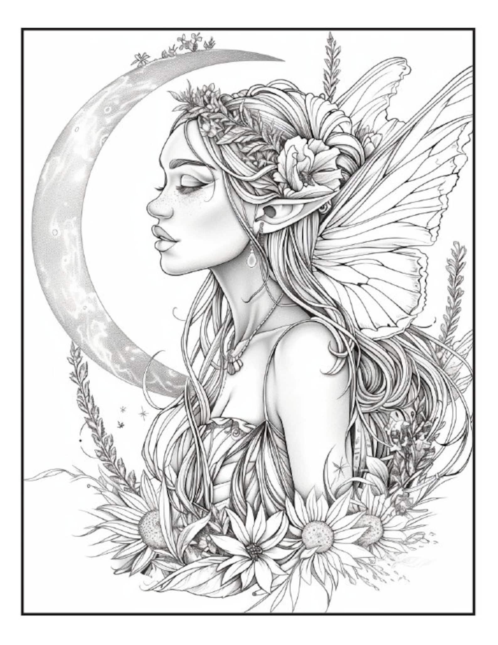 Best Seller 200 Moon Fairy Coloring Page for Kids and Adults Printable ...