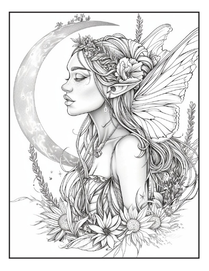 Best Seller 200 Moon Fairy Coloring Page for Kids and Adults Printable ...