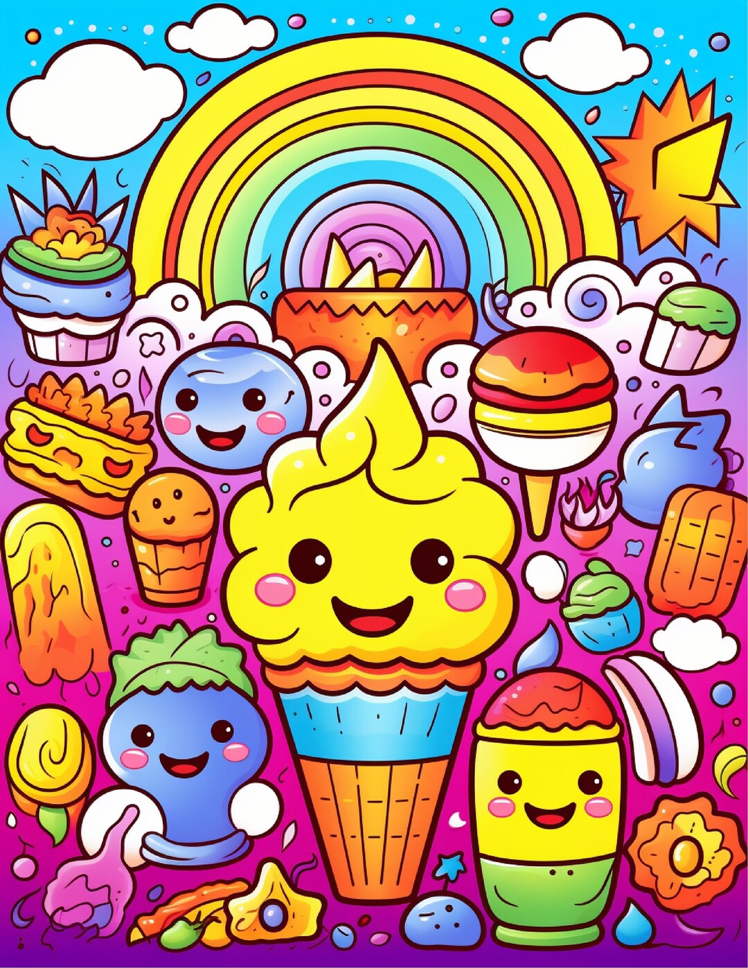 150 Cute Kawaii Summer Coloring Pages Printable Digital PDF for Kids ...