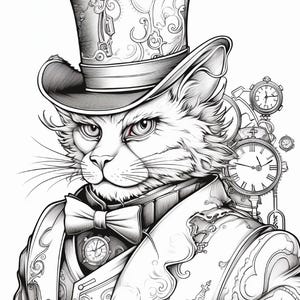 240 Steampunk Cat Coloring Pages for Kids and Adults Printable Digital ...