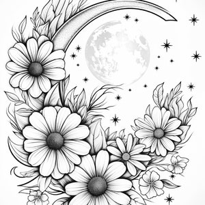 270 Moon and Flowers Coloring Pages - Adults and Kids Coloring Pages ...