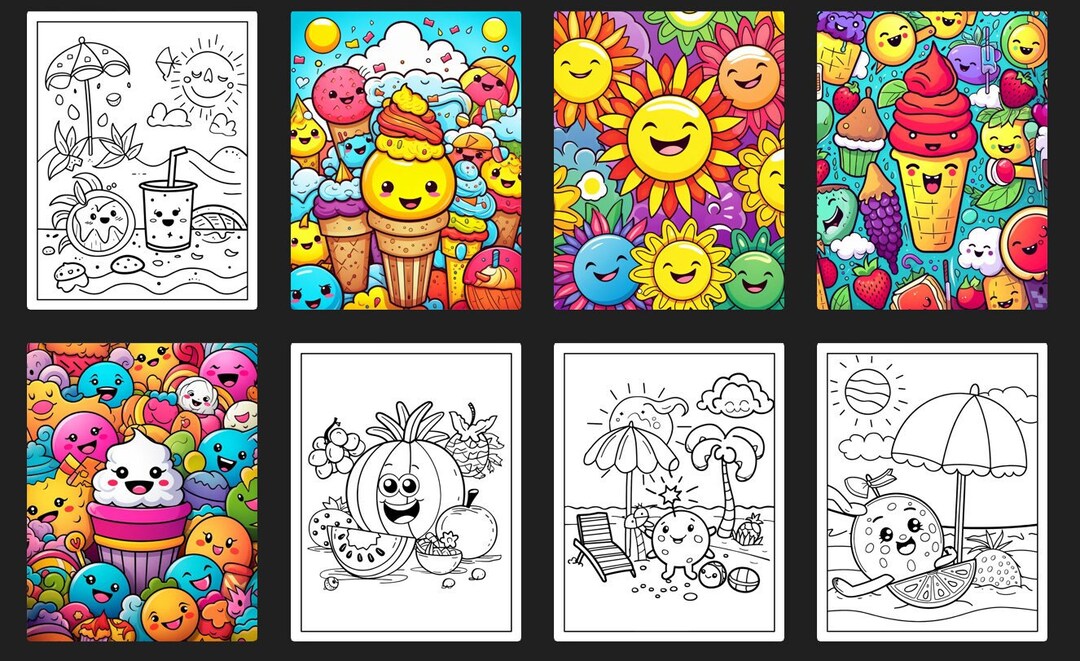 135 Cute Kawaii Summer Coloring Pages Printable Digital PDF for Kids ...