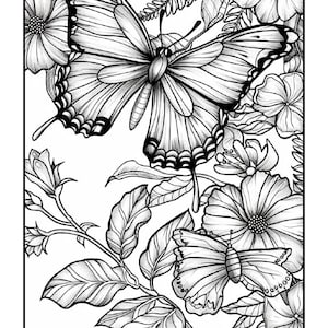 150 Butterflies and Flowers Coloring Pages - Adult and Kid Coloring ...