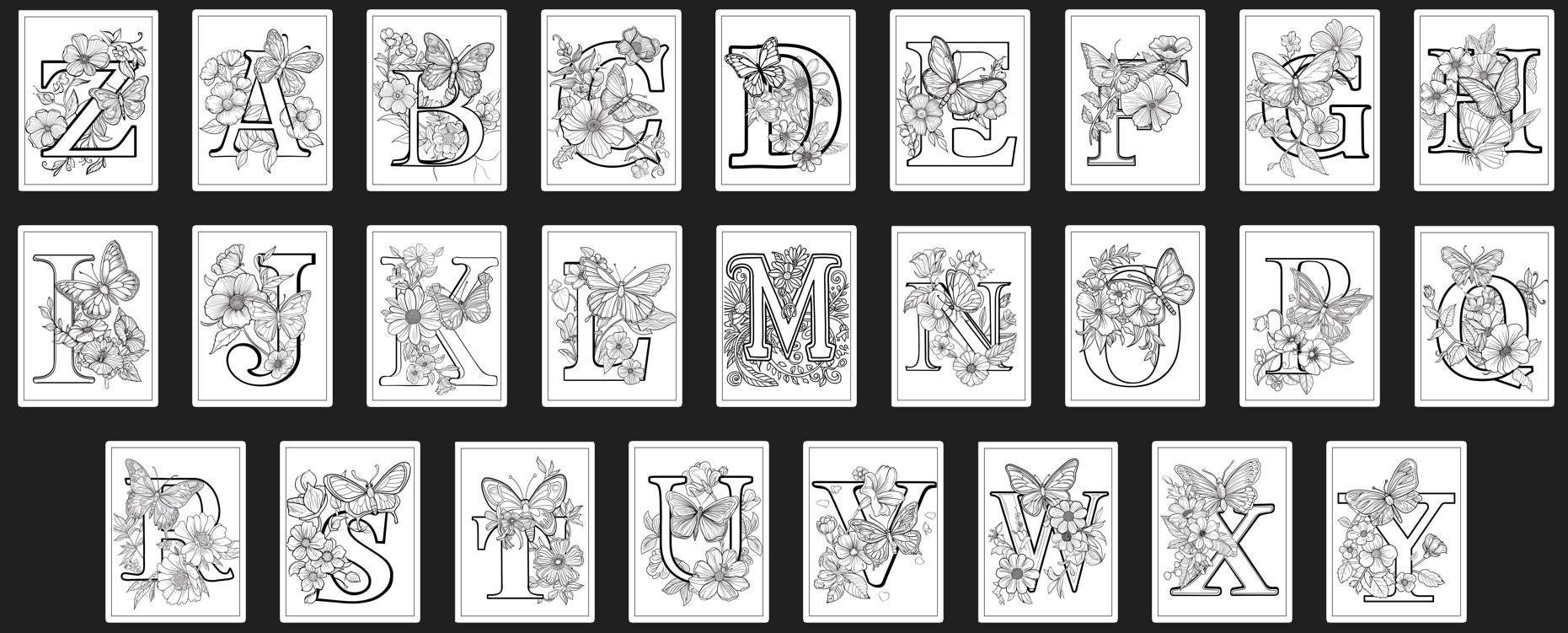 Best Selling Alphabet Flower Butterfly Coloring Pages 36 Pages Adult ...