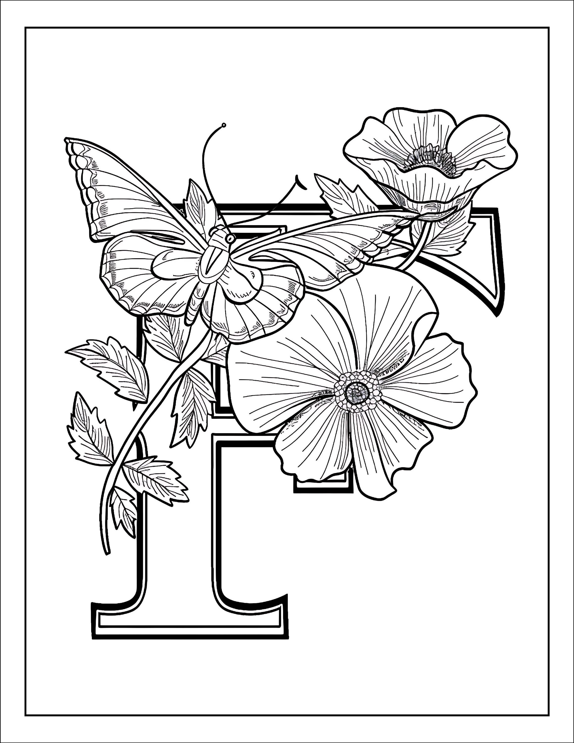 Best Selling Alphabet Flower Butterfly Coloring Pages 36 Pages Adult ...