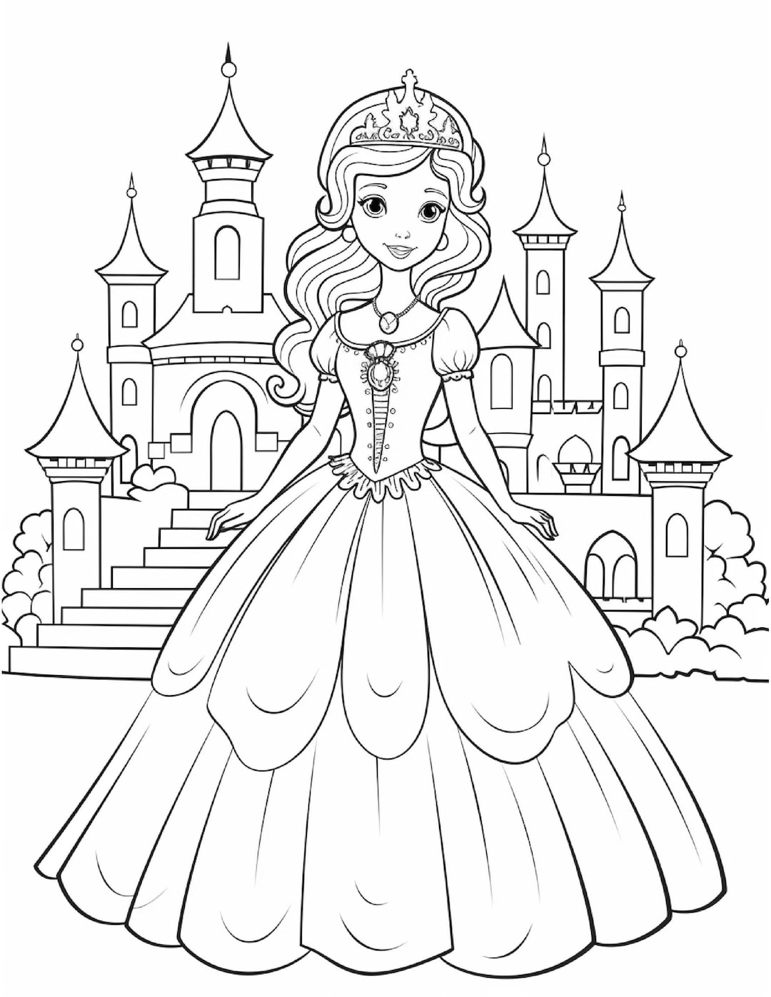 100 Cute Princess Coloring Pages Kids and Adults Printable Instant ...