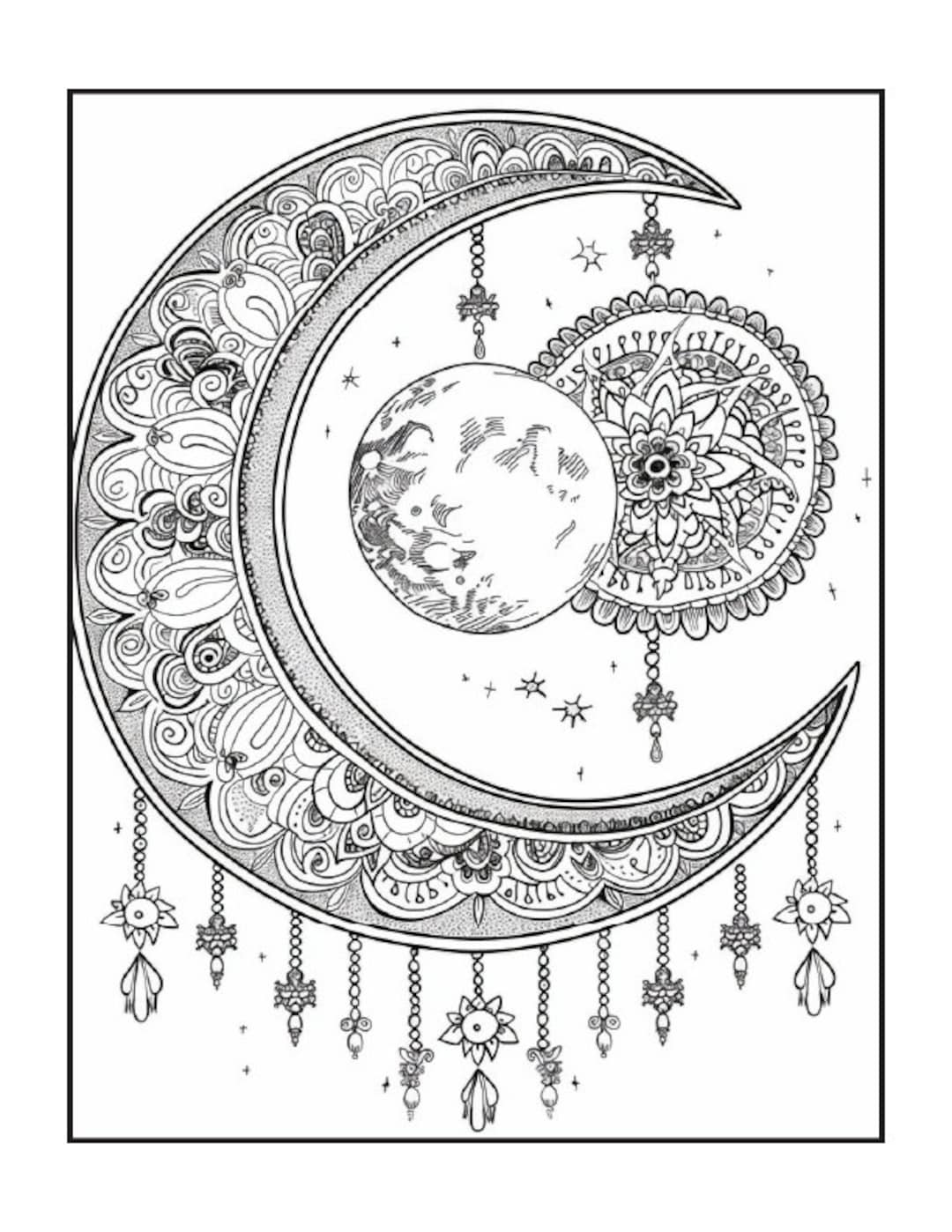 Best Selling Item 100 Boho Chic Moon Coloring Pages Kids and Adults ...
