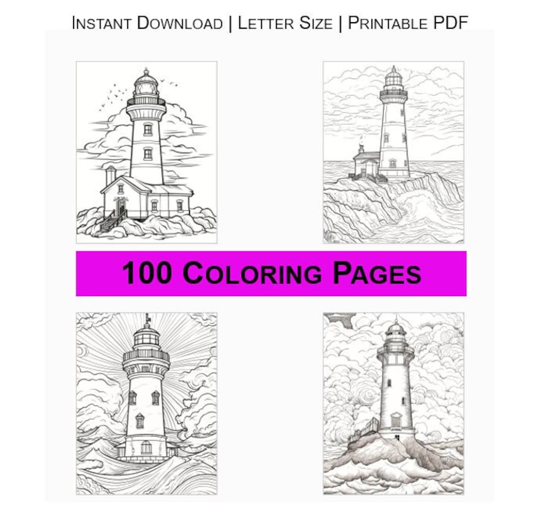 Best Seller Best Seller Lighthouse Coloring Pages 100 Pages Printable ...